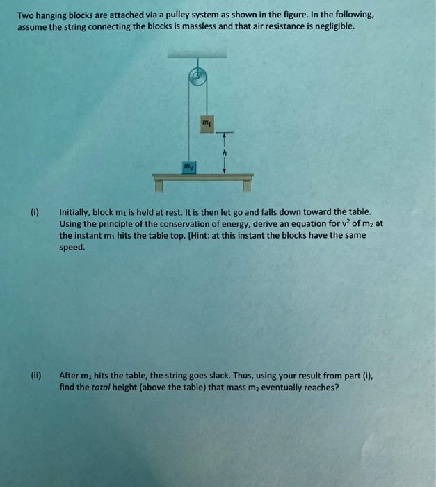 Solved Two hanging blocks are attached via a pulley system | Chegg.com