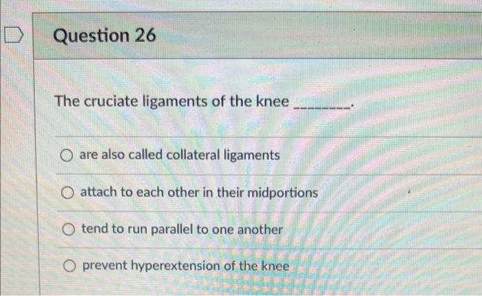 Solved The cruciate ligaments of the knee are also called | Chegg.com