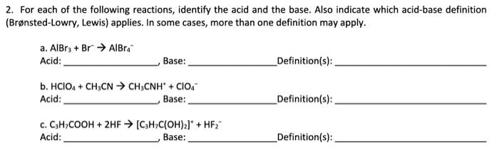Solved For each of the following reactions, identify the | Chegg.com