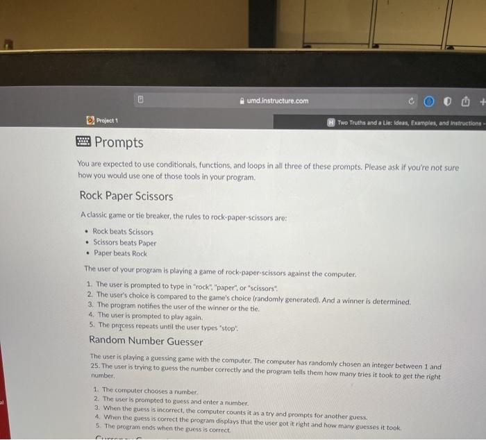 Solved umd instructure.com Project 1 | Two Truths and a Lie: | Chegg.com