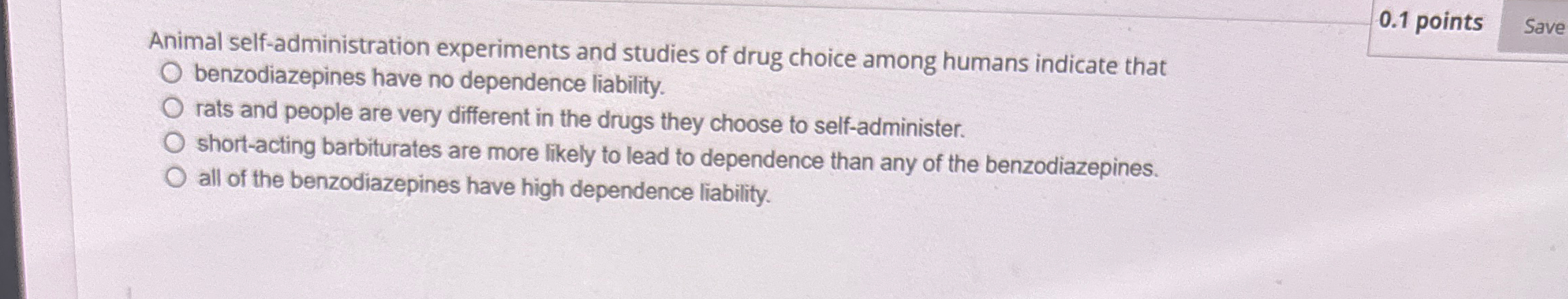 Solved 0.1 ﻿pointsAnimal self-administration experiments and | Chegg.com