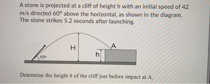 Solved A stone is projected at a cliff of height h with an | Chegg.com