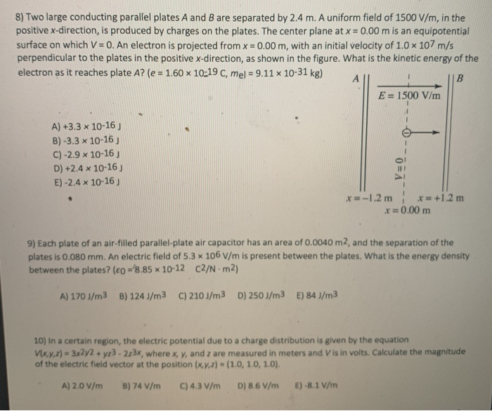 Solved 8) Two large conducting parallel plates A and B are | Chegg.com