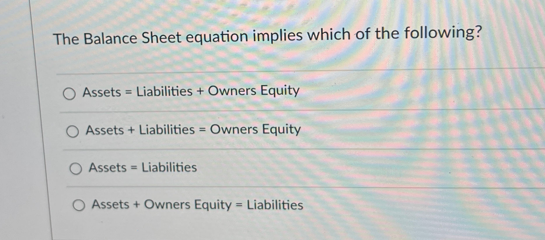 Solved The Balance Sheet equation implies which of the | Chegg.com