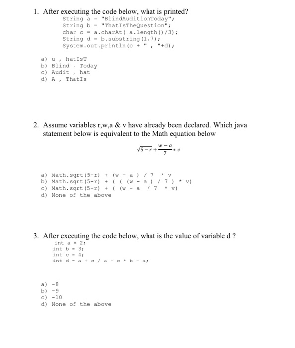 Solved 1. After executing the code below, what is printed? | Chegg.com