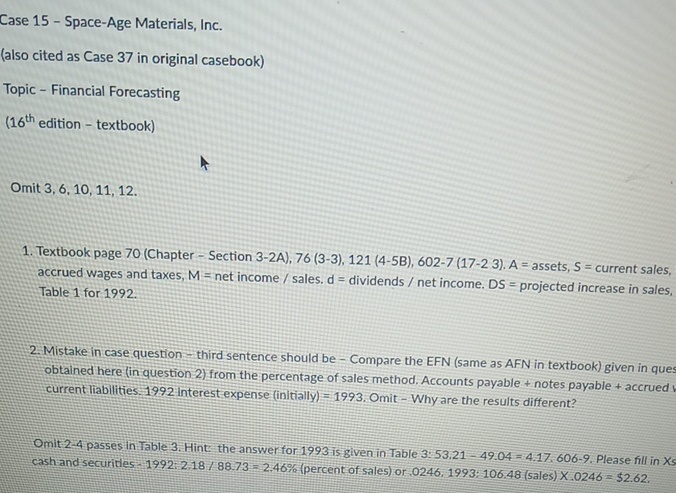 Solved Case 15 - ﻿Space-Age Materials, Inc.(also cited as | Chegg.com