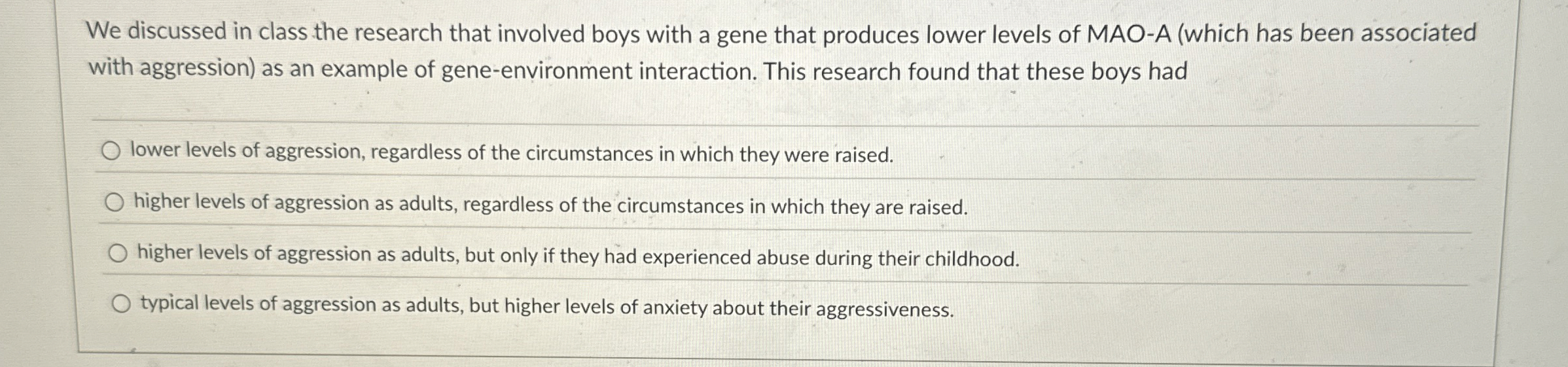 Solved We discussed in class the research that involved boys | Chegg.com