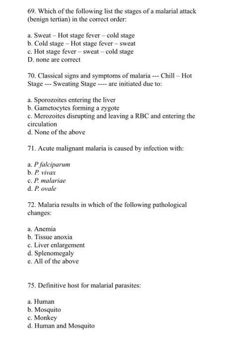 Solved 69. Which of the following list the stages of a | Chegg.com