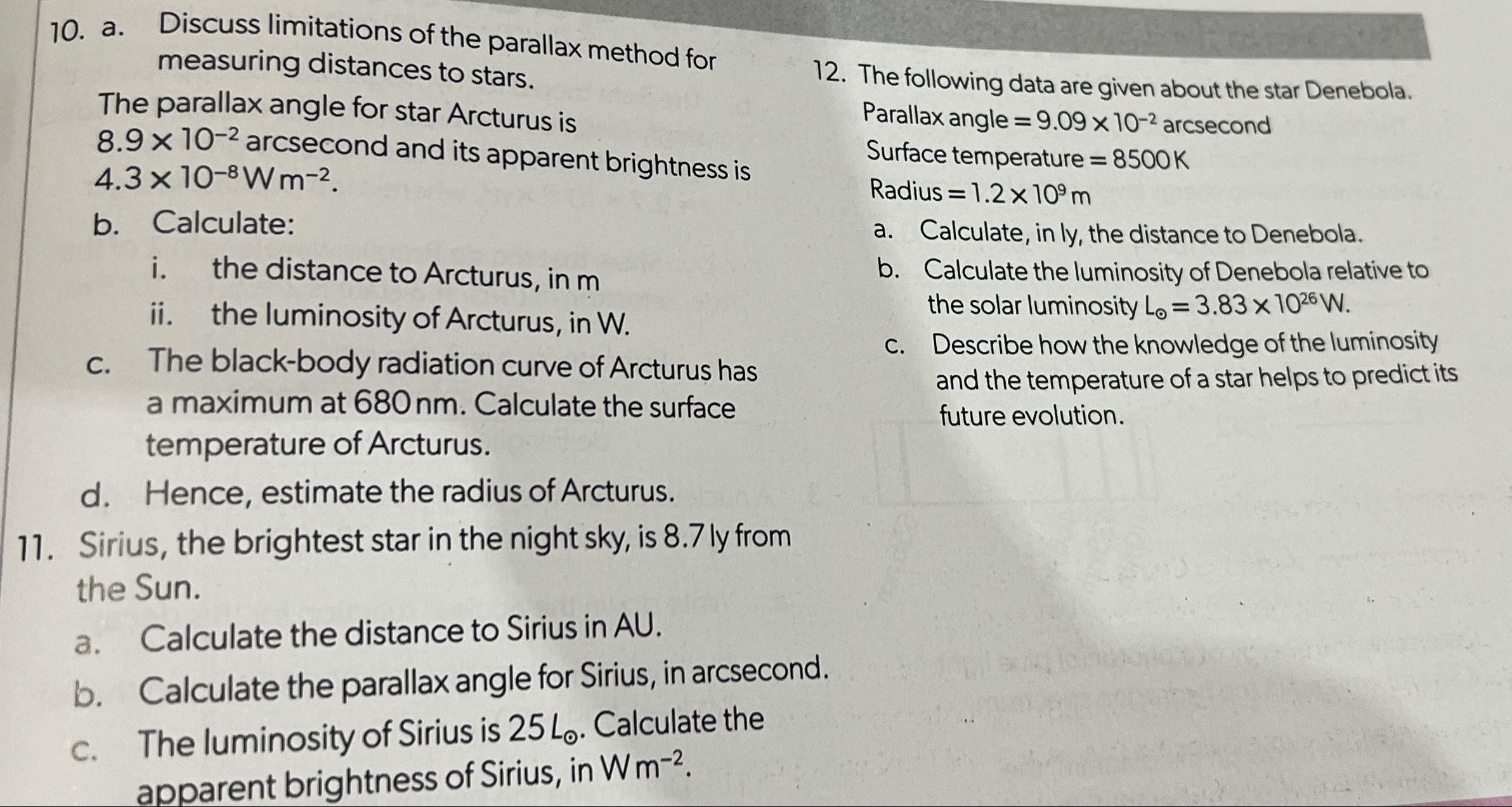 Solved a. ﻿Discuss limitations of the parallax method for | Chegg.com