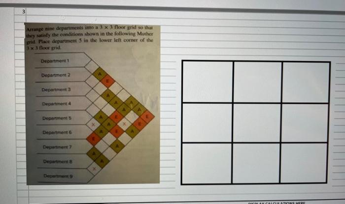 Solved 3 Arrange nine departments into a 3 x 3 Noor grid so | Chegg.com