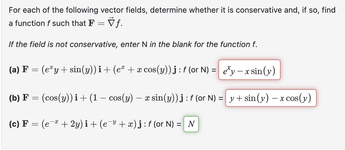 Solved For each of the following vector fields, determine | Chegg.com