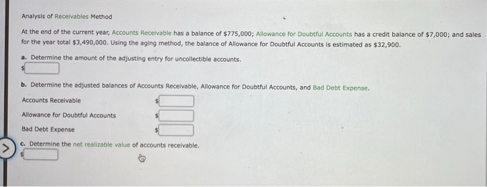 Solved Analysis of Receivables Method At the end of the | Chegg.com