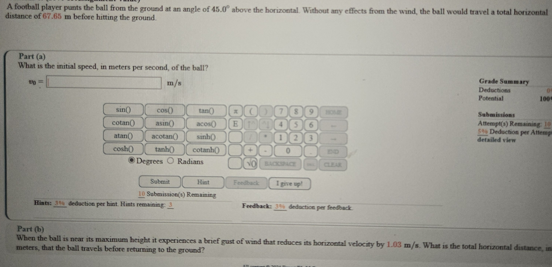 Solved i need help to solev for a ans b please A football | Chegg.com
