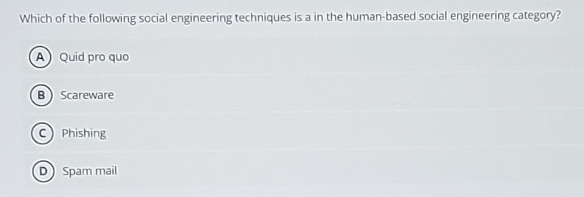 Solved Which of the following social engineering techniques | Chegg.com
