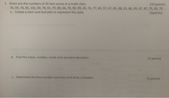 Solved 1. Given are the numbers of 30 test scores in a math | Chegg.com