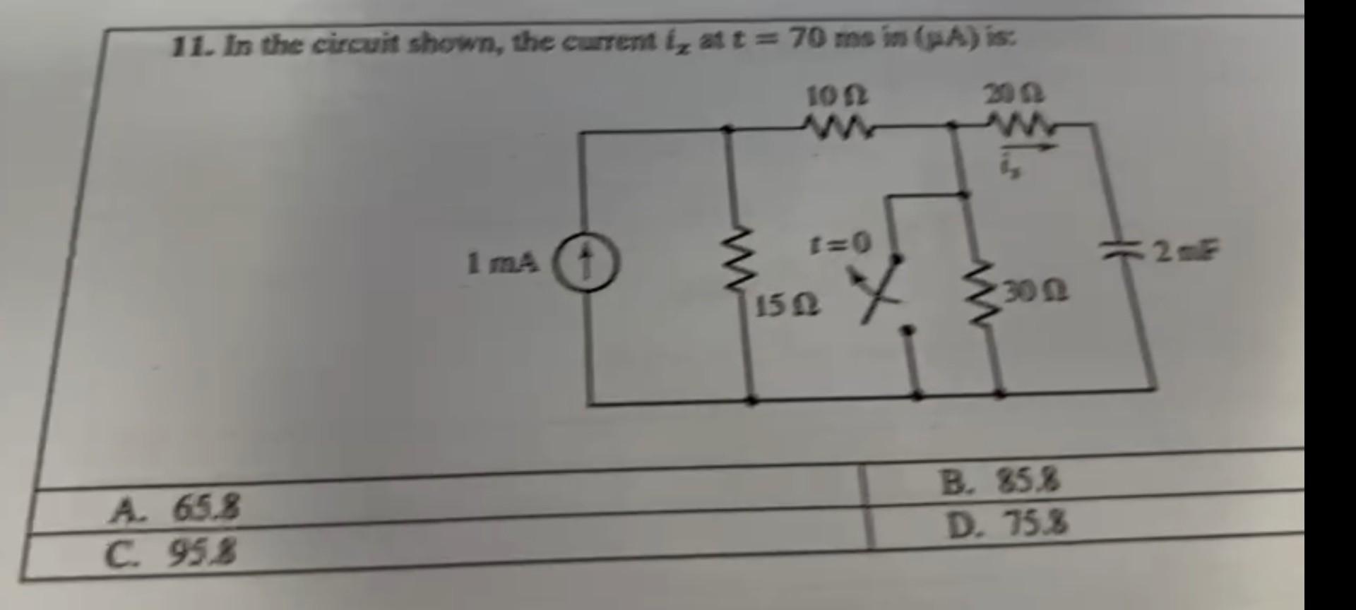 Solved 11. In the circuit shown, the curremt fx at t=70 ms | Chegg.com