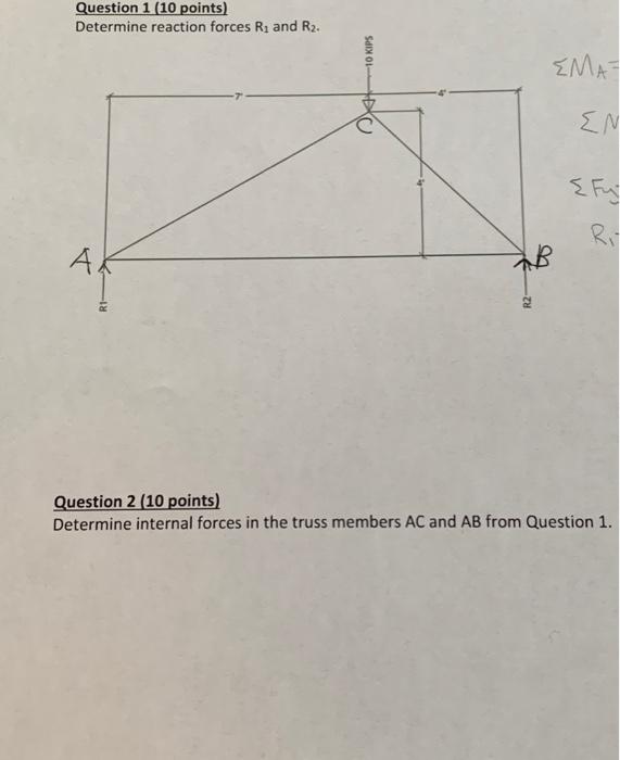 Solved Question 1 (10 points) Determine reaction forces R1 | Chegg.com
