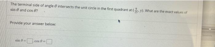 Solved The terminal side of angle intersects the unit circle | Chegg.com