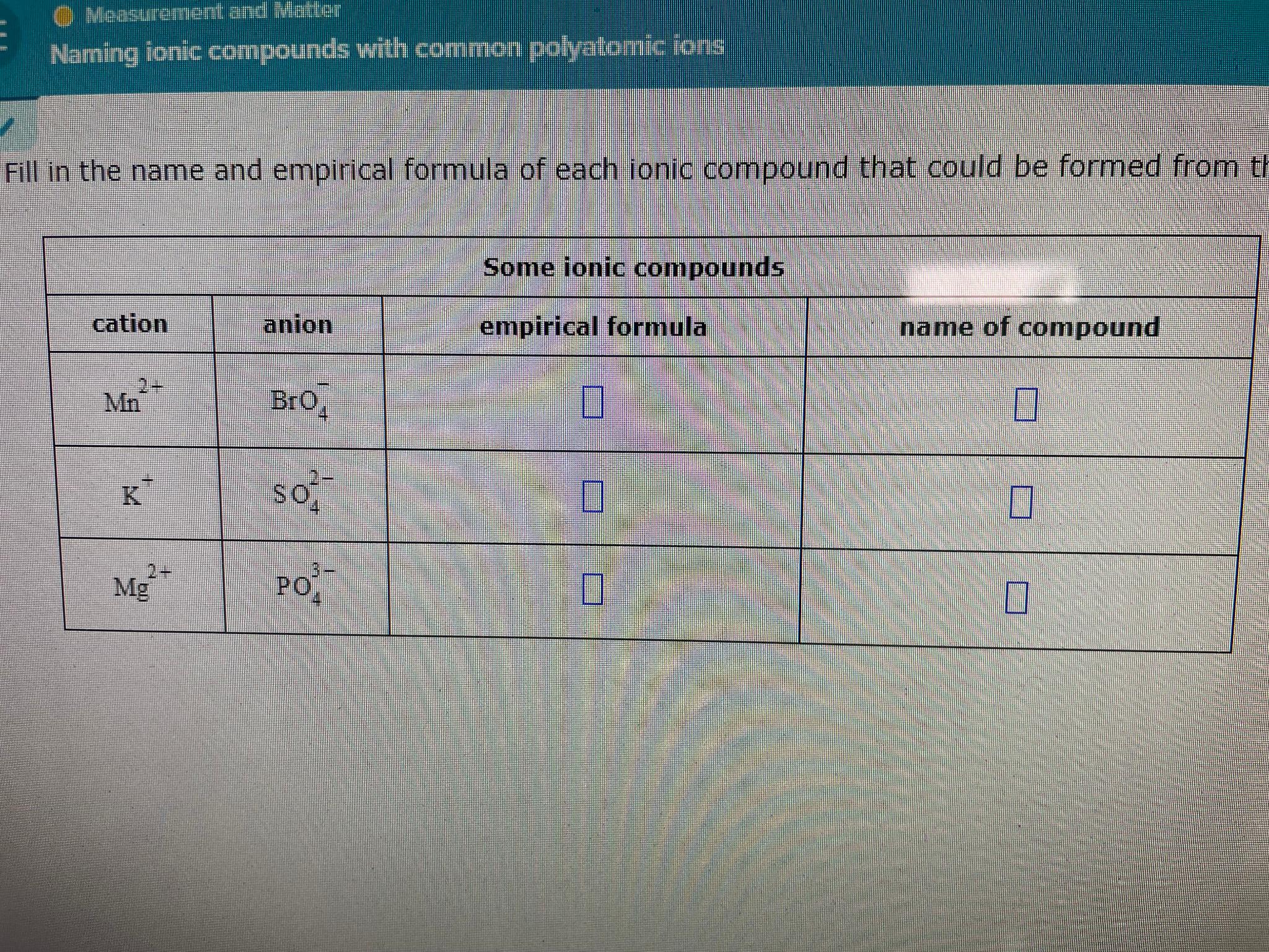 Solved Measurenent and Marie?Naning ionic compounds with | Chegg.com