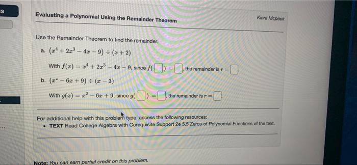Solved s Evaluating a Polynomial Using the Remainder Theorem | Chegg.com