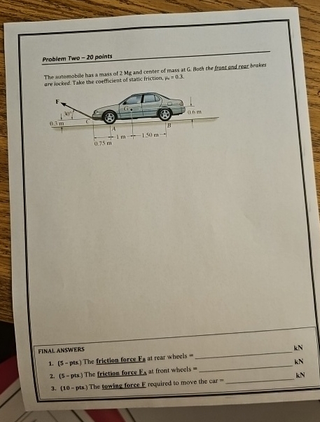 Solved Problem Two -20 ﻿pointsThe automobile has a mass of | Chegg.com