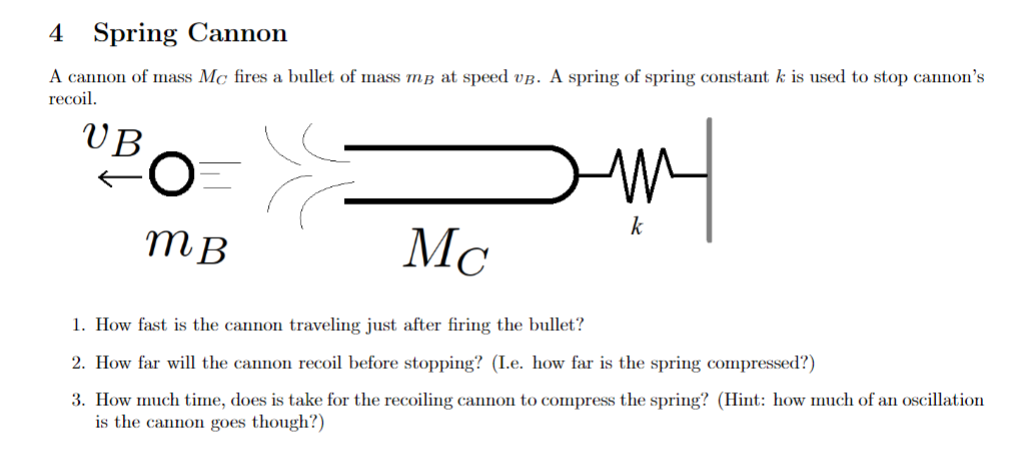 Solved 4 ﻿Spring CannonA cannon of mass MC ﻿fires a bullet | Chegg.com