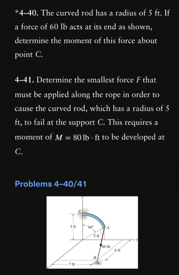 Solved *4-40. ﻿The curved rod has a radius of 5 ﻿ft . ﻿If a | Chegg.com