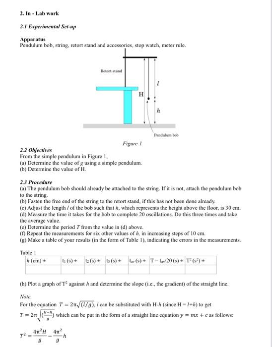 2. In-Lab work 2.1 Experimental Set-up Apparatus | Chegg.com