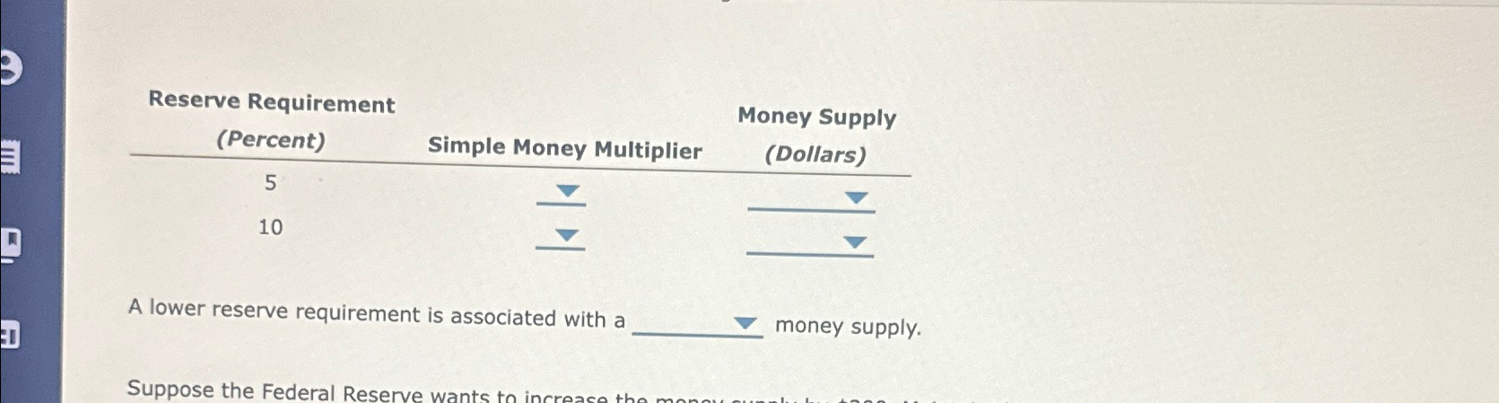 Solved Reserve Requirement(Percent)510Money | Chegg.com