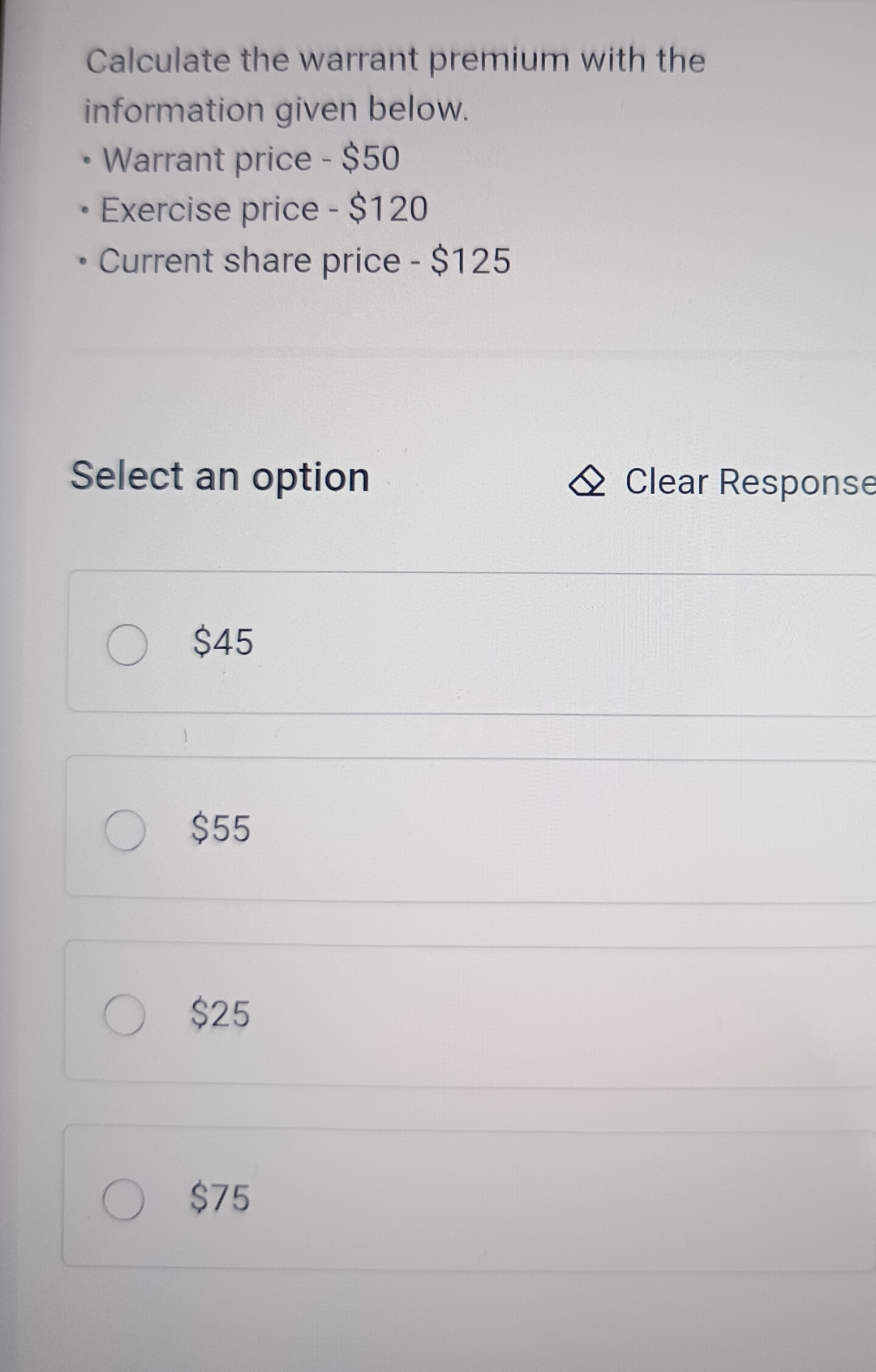 Solved Calculate the warrant premium with the information | Chegg.com