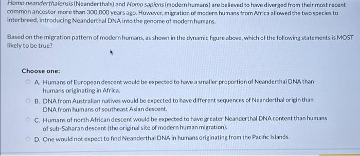 Solved Homo neanderthalensis (Neanderthals) and Homo sapiens | Chegg.com