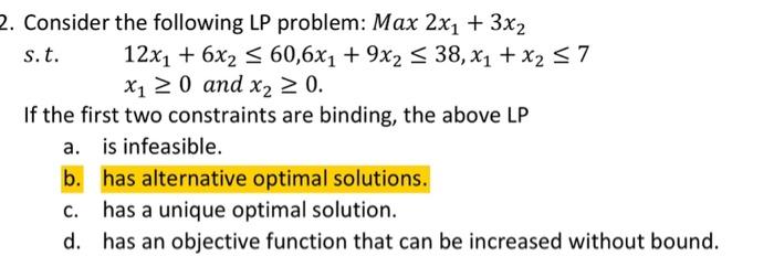 Solved Consider the following LP problem: Max2x1+3x2 s.t. | Chegg.com