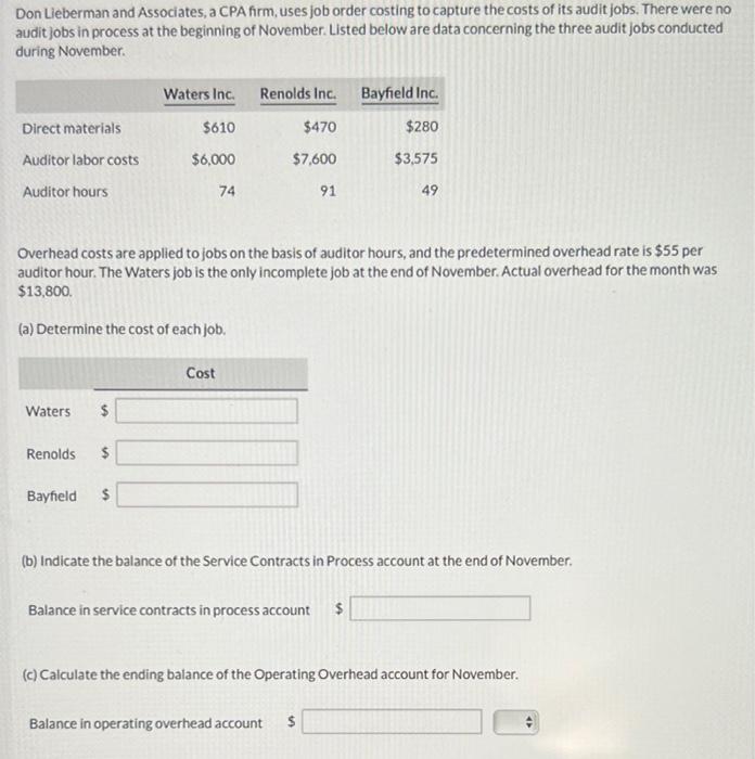 Solved Don Lieberman and Associates, a CPA firm, uses job | Chegg.com