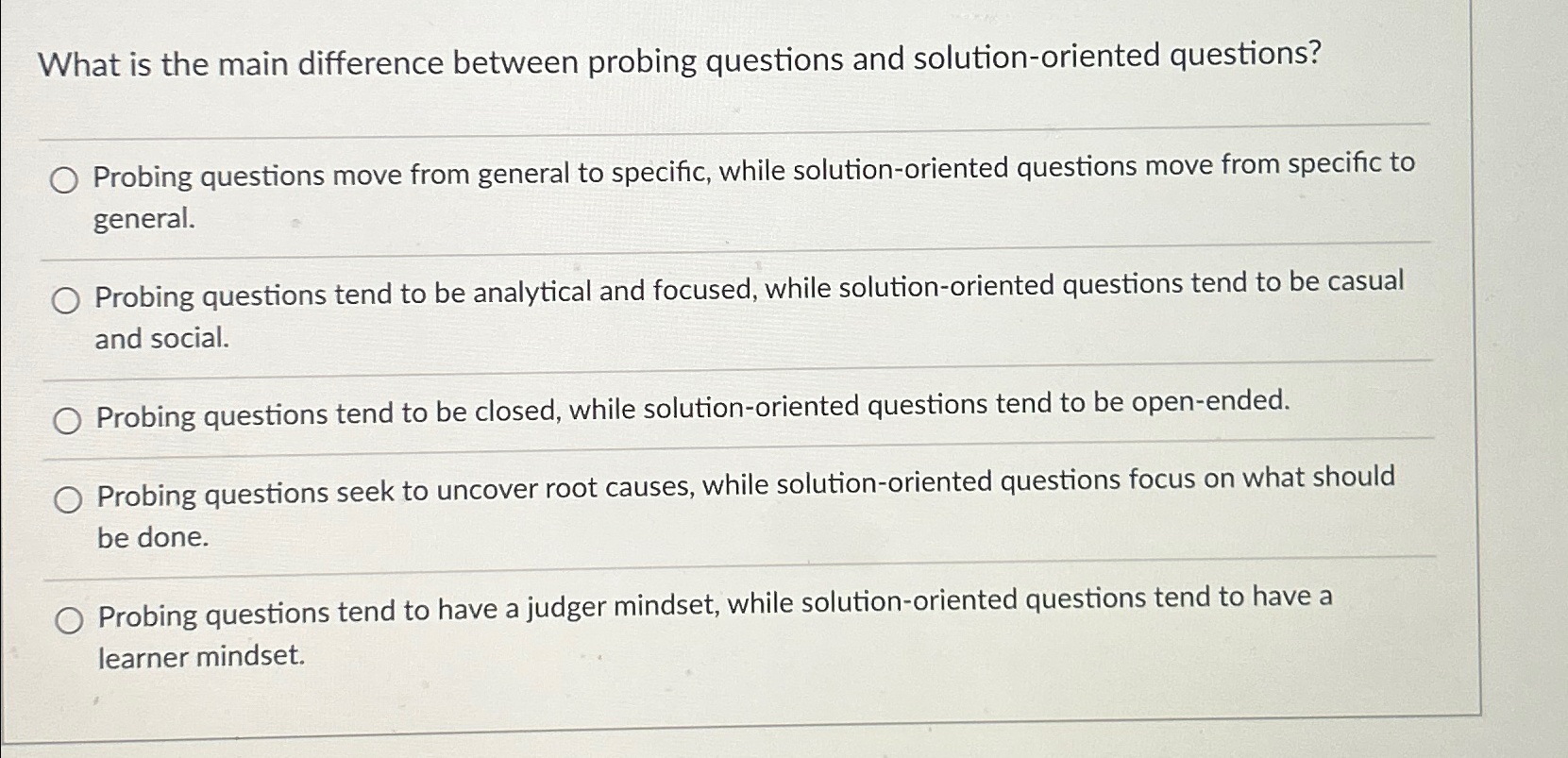 Solved What is the main difference between probing questions | Chegg.com
