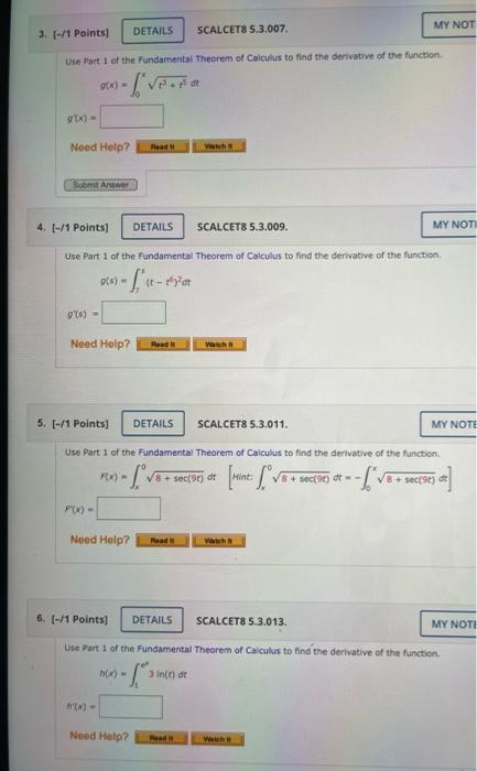 Solved DETAILS 3. 1-/1 Points SCALCET8 5.3.007 MY NOT Use | Chegg.com