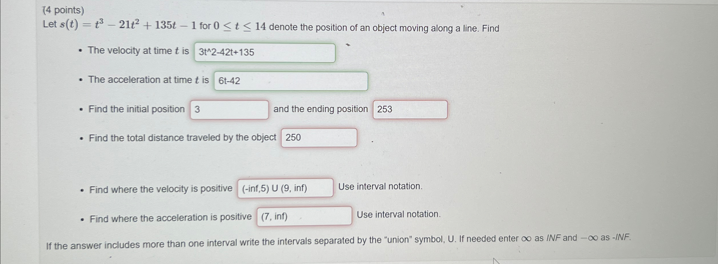Solved (4 ﻿points)Let s(t)=t3-21t2+135t-1 ﻿for 0≤t≤14 | Chegg.com
