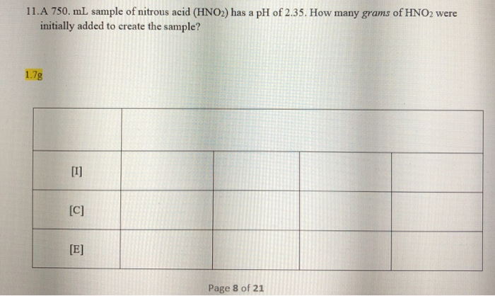 Solved 11. A 750 mL sample of nitrous acid (HNO2) has a pH | Chegg.com