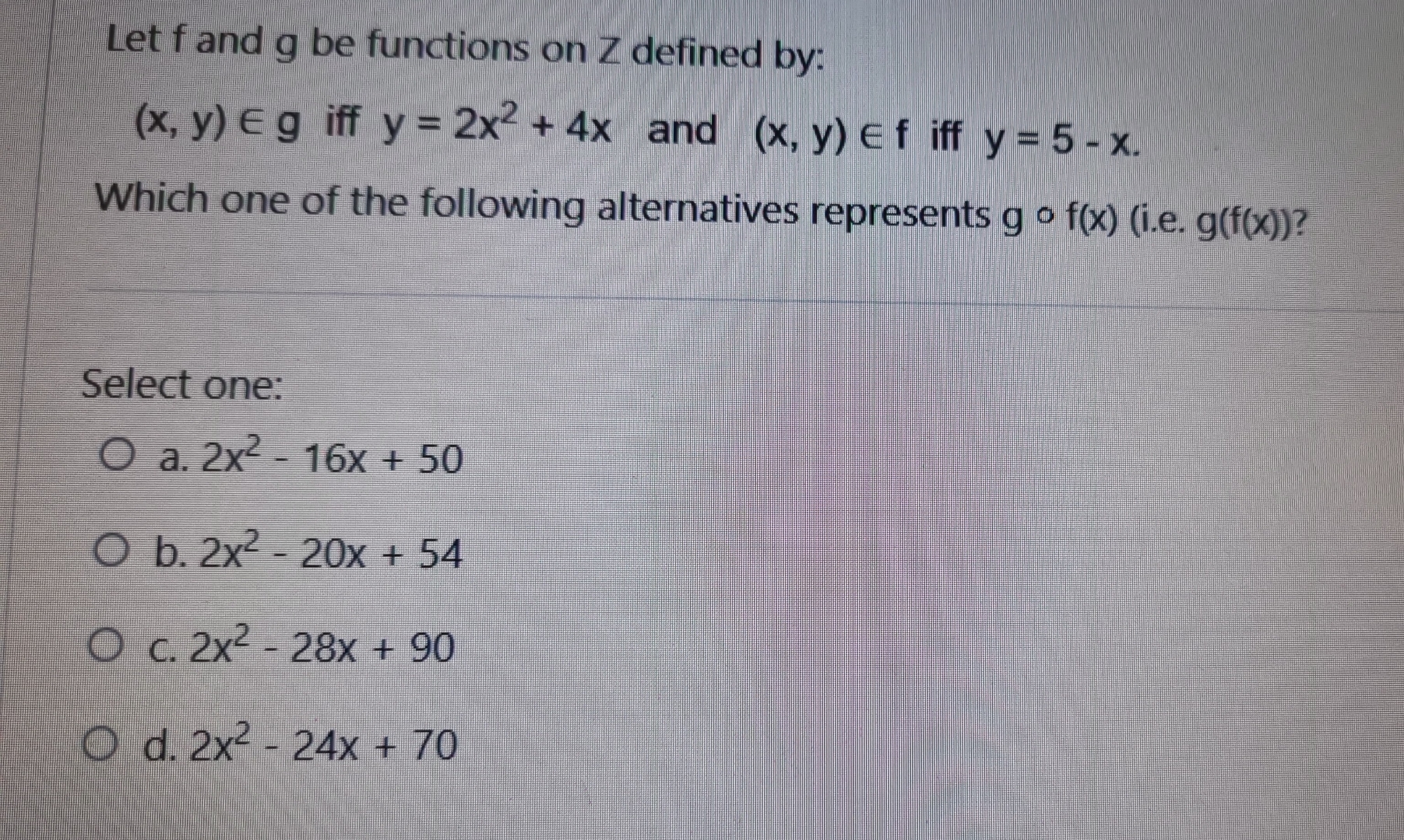 Solved Let f ﻿and g ﻿be functions on Z ﻿defined by: (x,y)ing | Chegg.com