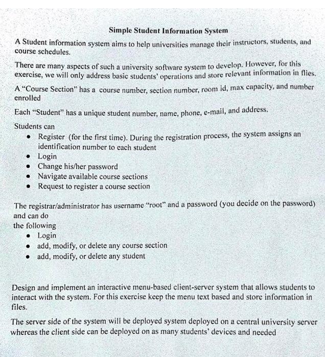 Solved Simple Student Information System A Student | Chegg.com