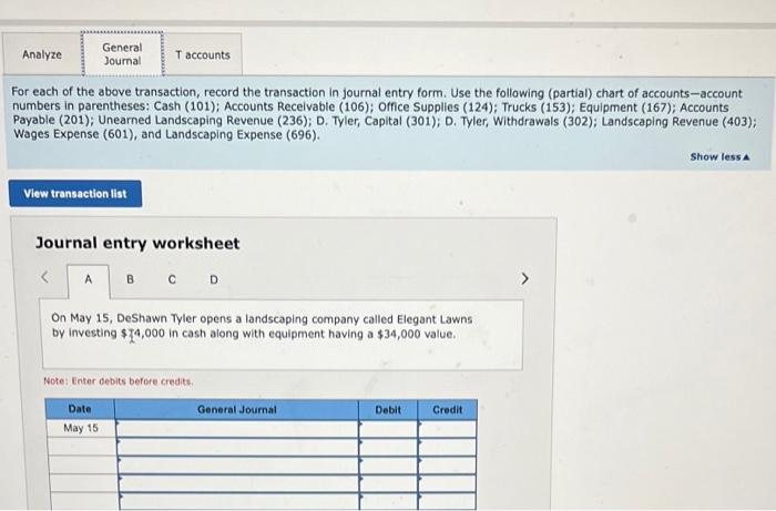 Solved For each transaction. (1) analyze the transaction | Chegg.com