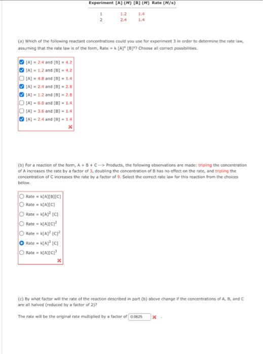 Solved (a) Which of the following reactant concentrations | Chegg.com