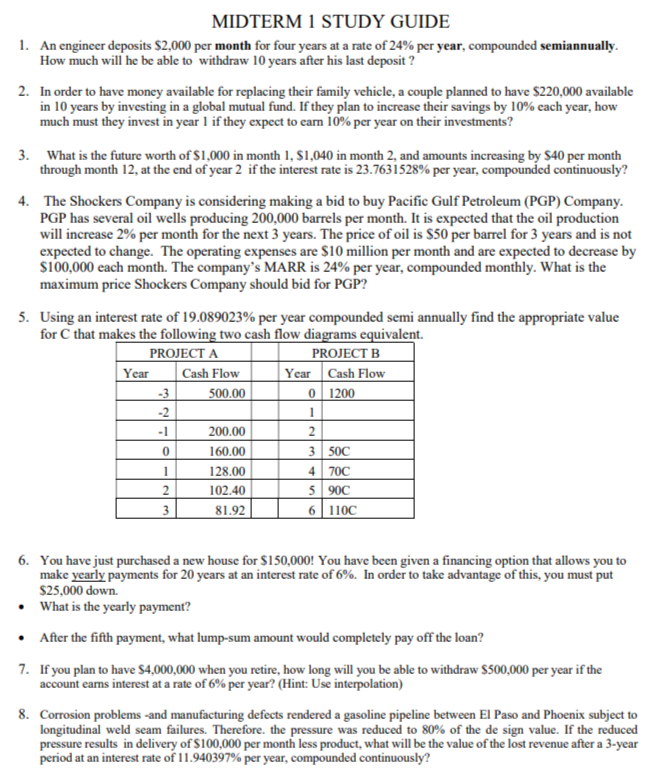 Solved Engineering Economy Midterm 1 ﻿Study Guide:We are | Chegg.com