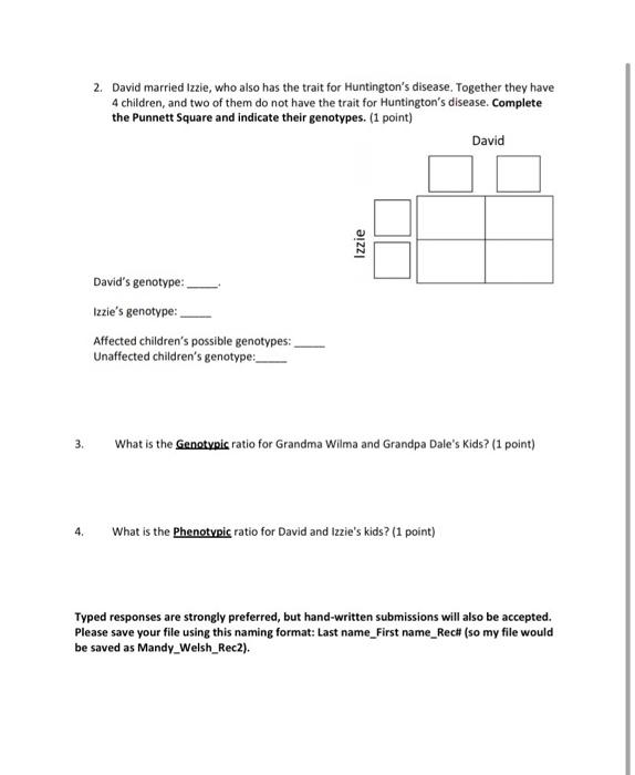 Solved Name: Date: Recitation 2 Assignment Huntington's die | Chegg.com