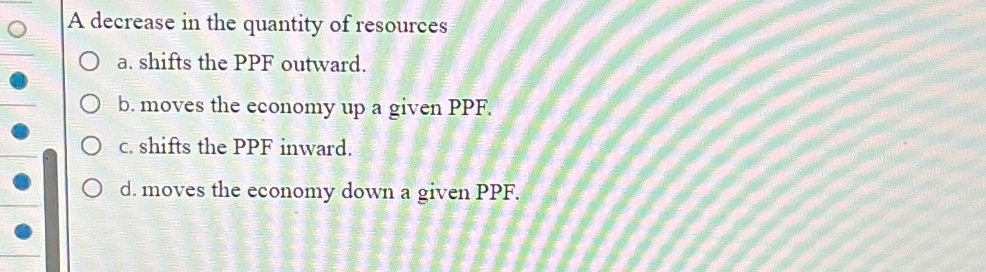 Solved A decrease in the quantity of resourcesa. ﻿shifts the | Chegg.com