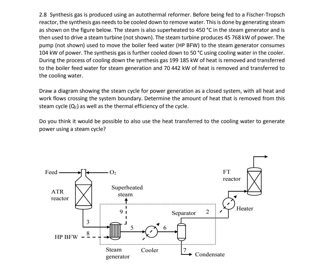 2.8 Synthesis gas is produced using an autothermal | Chegg.com