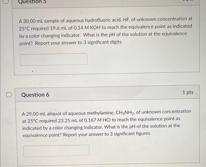 Solved A 30.00 mL sample of aqueous hydrofluoric acid, HF, | Chegg.com