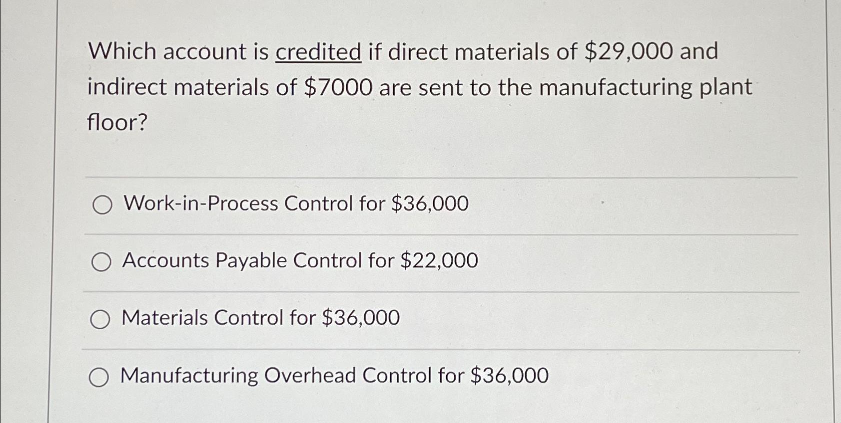 Solved Which account is credited if direct materials of | Chegg.com