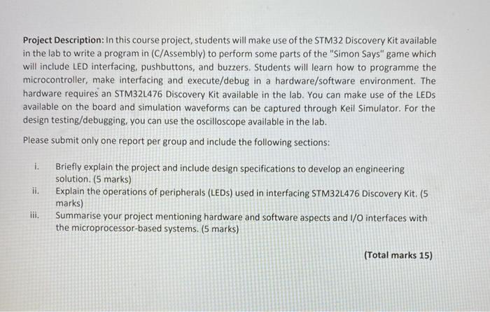 Solved Project Description: In this course project, students | Chegg.com