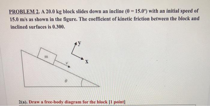 Solved PROBLEM 2. A 20.0 kg block slides down an incline (0 | Chegg.com