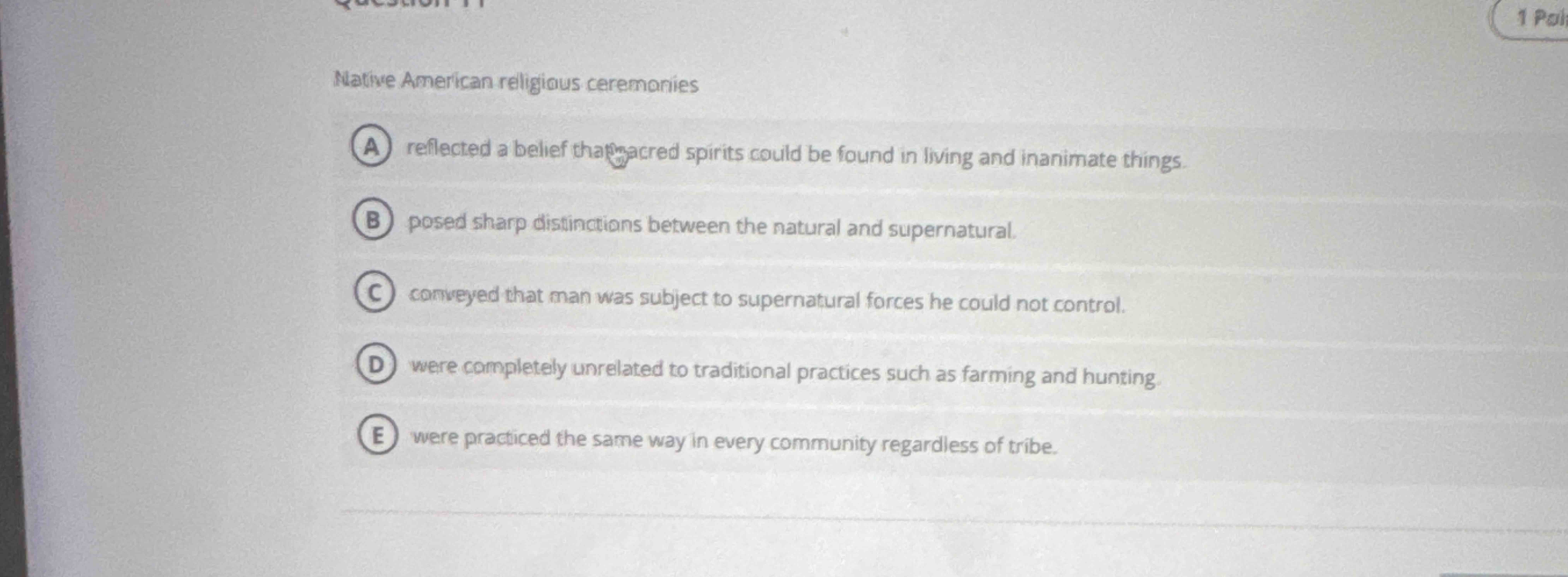 Solved Native American religious ceremaniesreflected a | Chegg.com